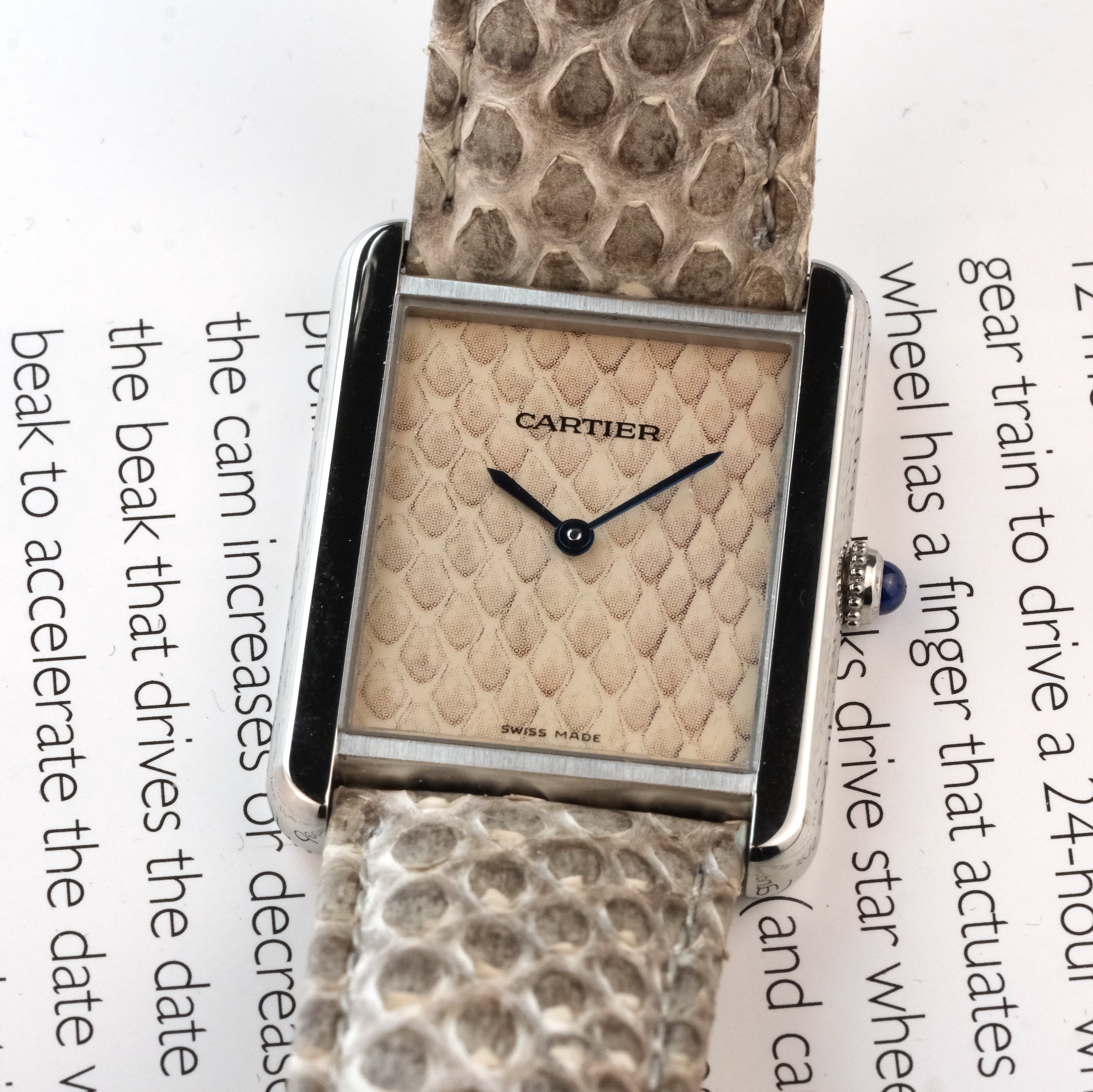 Cartier Python Tank Solo 3169 with matching strap, box, and papers ...